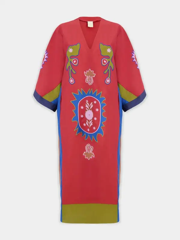 PAULA Dahlia Linen Dress With Embroidered Patches - Multicolour