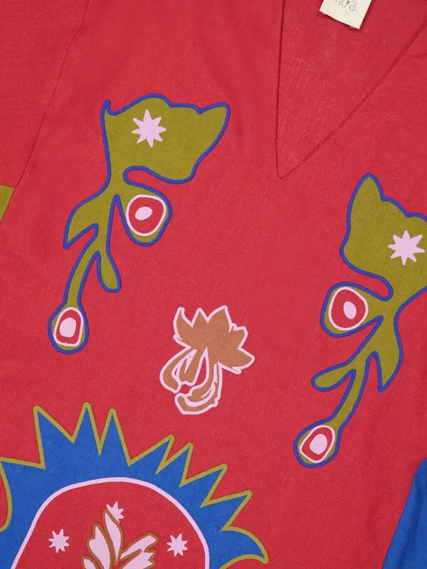 PAULA Dahlia Linen Dress With Embroidered Patches - Multicolour