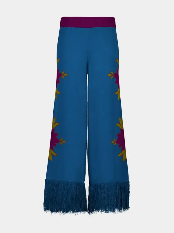 PAULA Jones Mykonos Jacquard Wide Leg Pants With Fringe - Multicolour