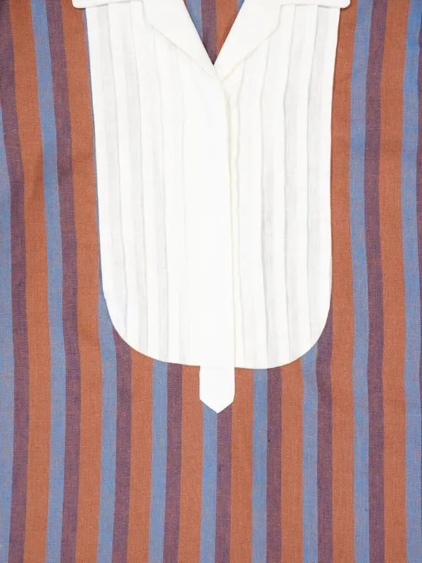 PAULA Bella Blue Stripes Embroidered Linen Shirt With Bib - Multicolour