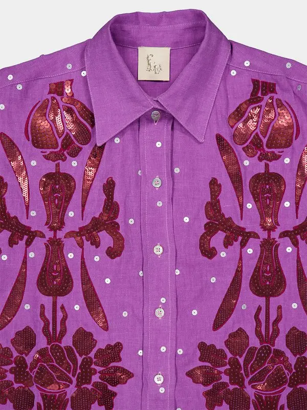 PAULA Sequined Embroidered Linen Shirt