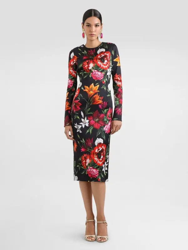 Dolce & Gabbana Floral Print Long-sleeve Satin Dress - Multicolour