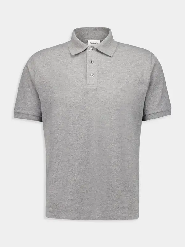 Saint Laurent Cassandre Polo Shirt In Piqu - Grey