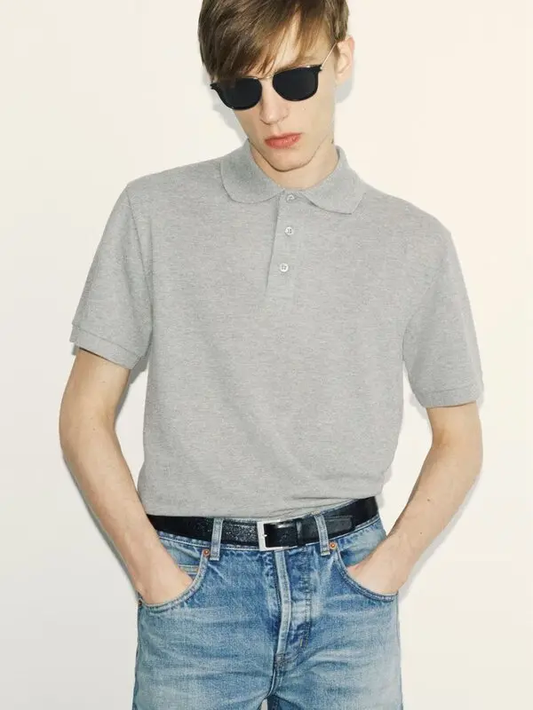 Saint Laurent Cassandre Polo Shirt In Piqu - Grey