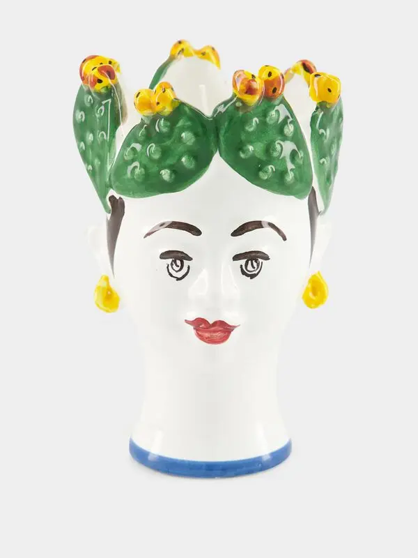 LES-OTTOMANS Hand-painted Ceramic Candle With Cactus - Multicolour