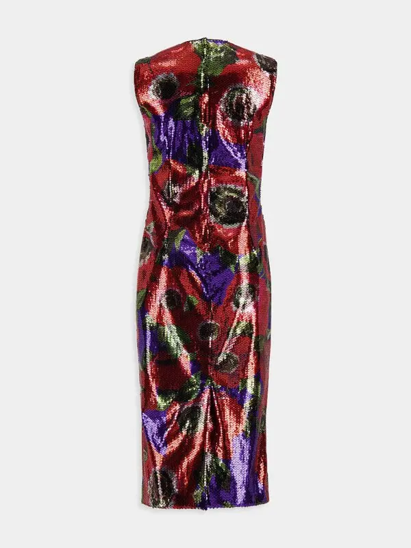 Dolce & Gabbana Sequinned Anemone Print Midi Dress - Purple