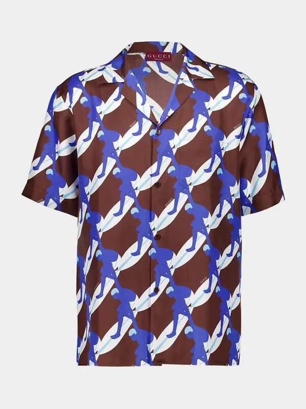 Gucci Brown Printed Silk Bowling Shirt - Multicolour