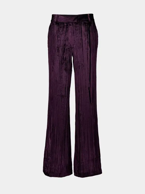 PAULA Morchella Italian Plum Pleated Velvet Pants - Purple