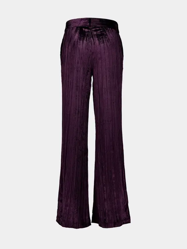 PAULA Morchella Italian Plum Pleated Velvet Pants - Purple