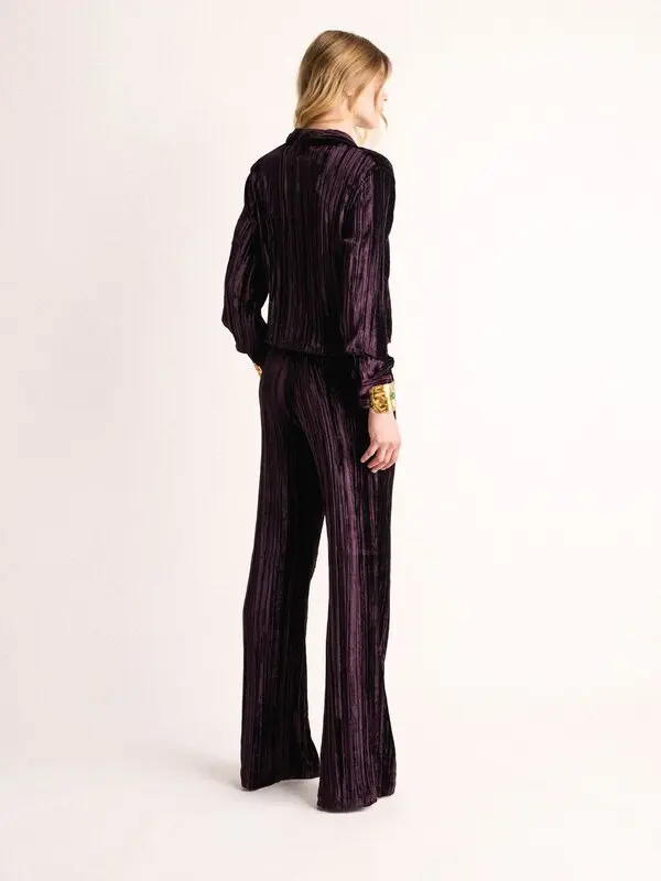 PAULA Morchella Italian Plum Pleated Velvet Pants - Purple