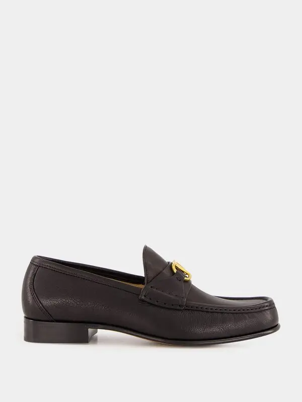 Valentino Garavani Leather Loafers With Brass Logo - Grey