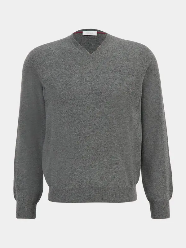 FERRAGAMO V-neck Virgin Wool Sweater - Grey