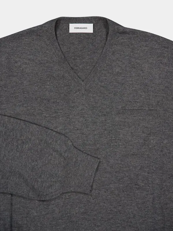 FERRAGAMO V-neck Virgin Wool Sweater - Grey