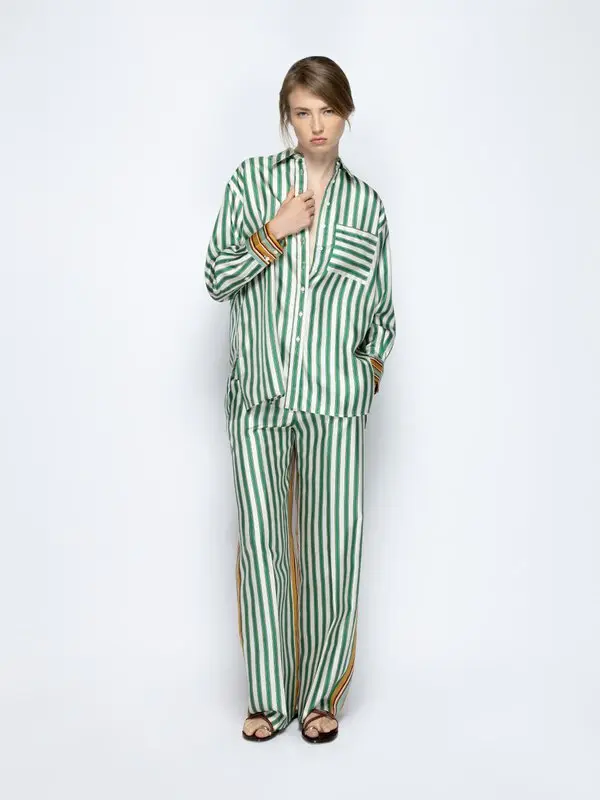 PAULA Multi Stripes Silk Twill Pants - Multicolour