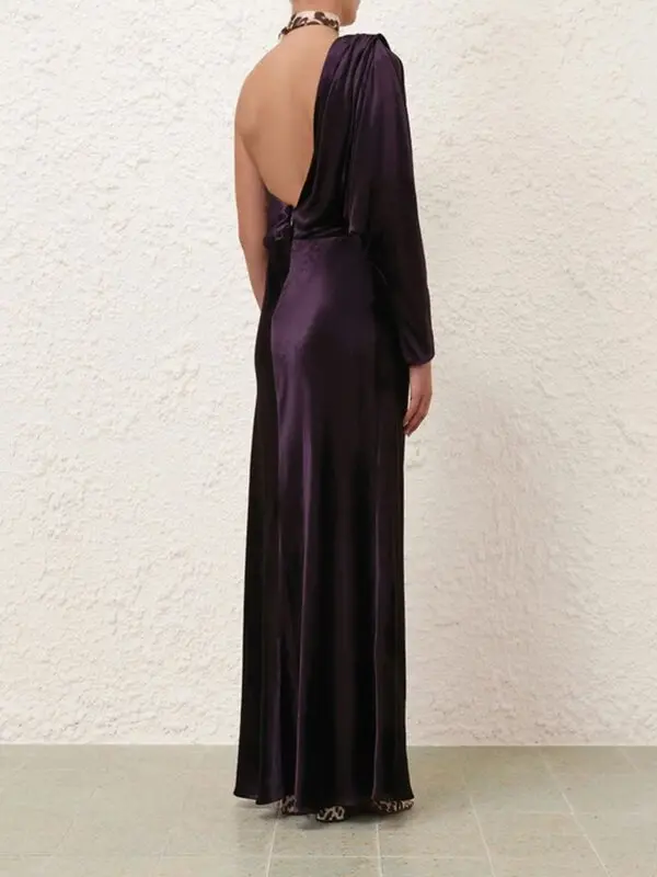 Zimmermann Illustration Asymmetric Velvet Gown - Purple