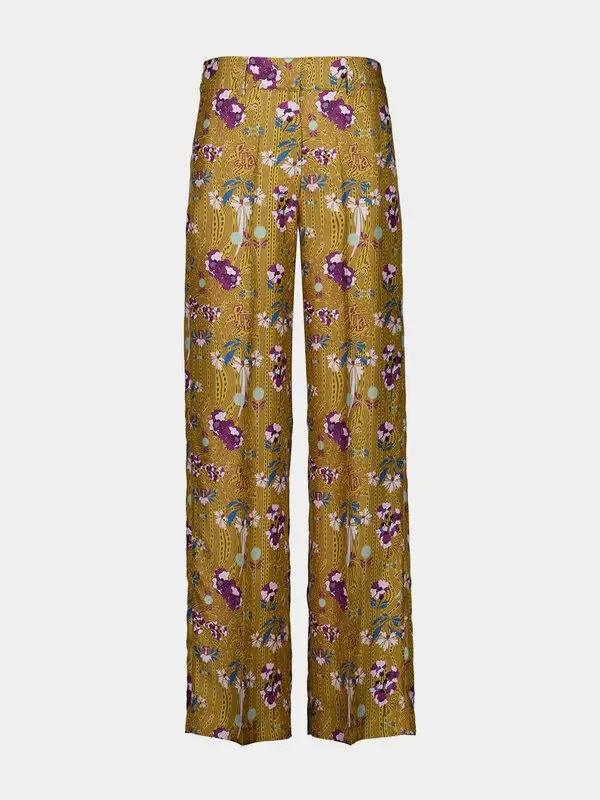 PAULA Sonia Floral Printed Silk Twill Trousers - Multicolour