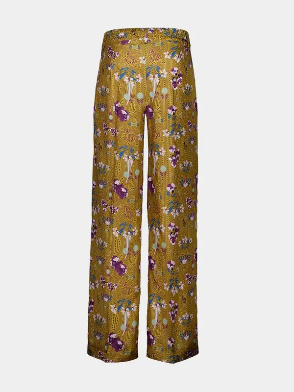 PAULA Sonia Floral Printed Silk Twill Trousers - Multicolour