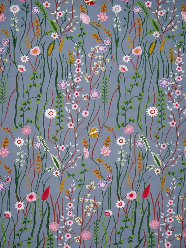 LES-OTTOMANS Embroidered Spring Flowers Cotton Tablecloth - Grey