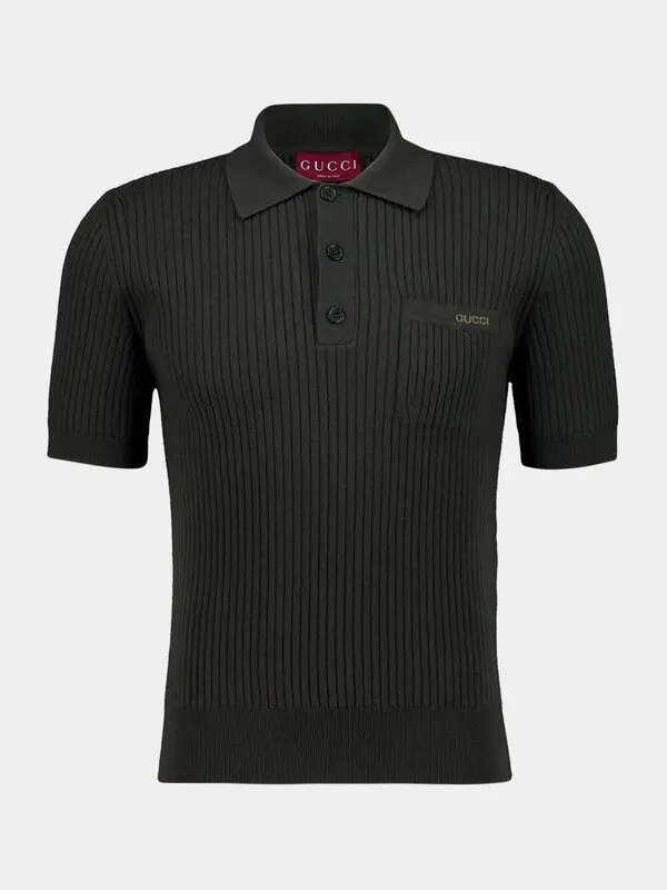 Gucci Forest Green Wool Knit Polo Shirt - Grey