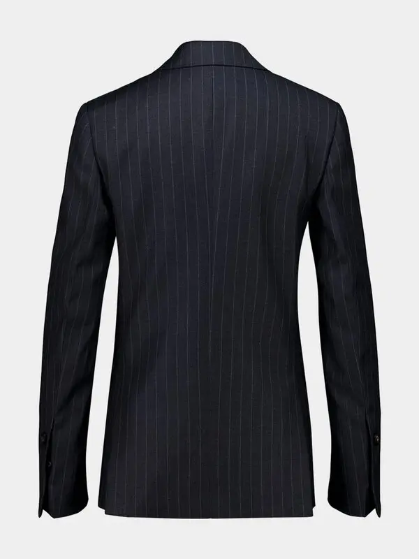 FERRAGAMO Pinstripe Wool Double-breasted Blazer - Grey