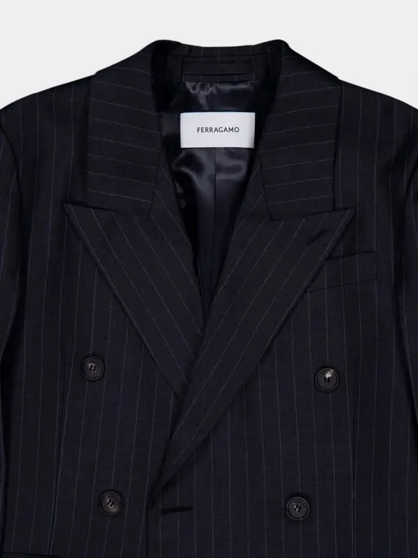FERRAGAMO Pinstripe Wool Double-breasted Blazer - Grey