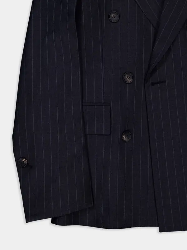 FERRAGAMO Pinstripe Wool Double-breasted Blazer - Grey
