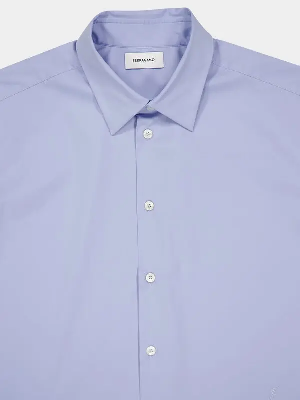 FERRAGAMO Light Blue Stretch Cotton Poplin Shirt - Grey
