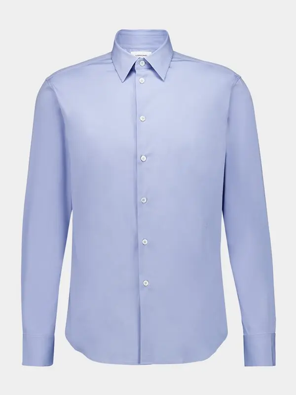 FERRAGAMO Light Blue Stretch Cotton Poplin Shirt - Grey
