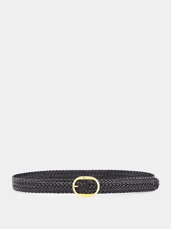 TOM FORD Woven Leather Oval Belt - Grey