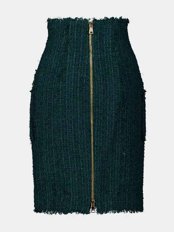Balmain Button-detail Tweed Pencil Skirt - Green