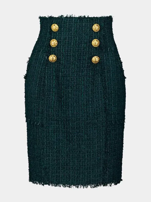 Balmain Button-detail Tweed Pencil Skirt - Green