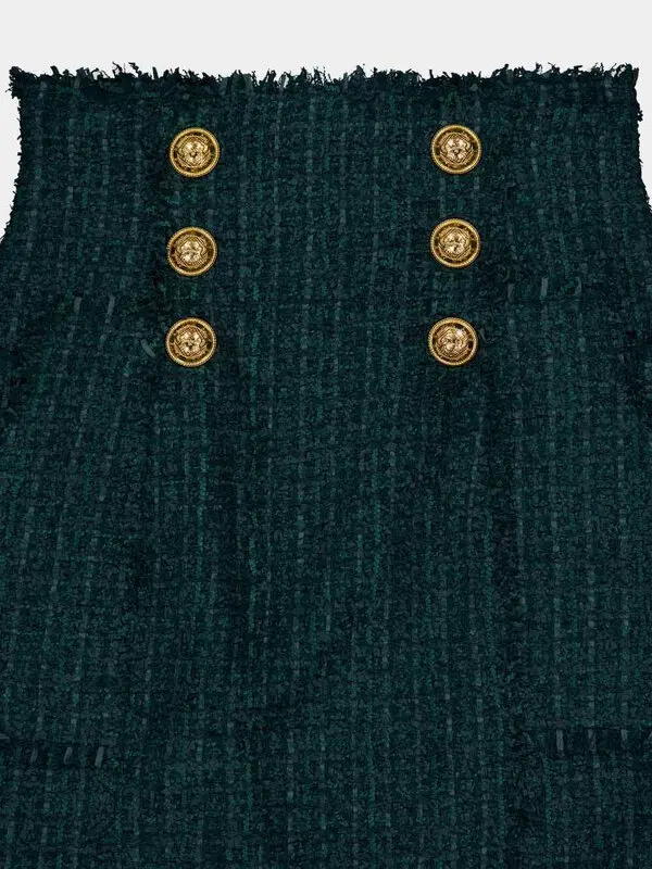 Balmain Button-detail Tweed Pencil Skirt - Green