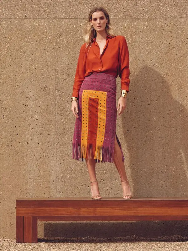 PAULA Campfire Potion Suede Skirt With Fringe - Purple