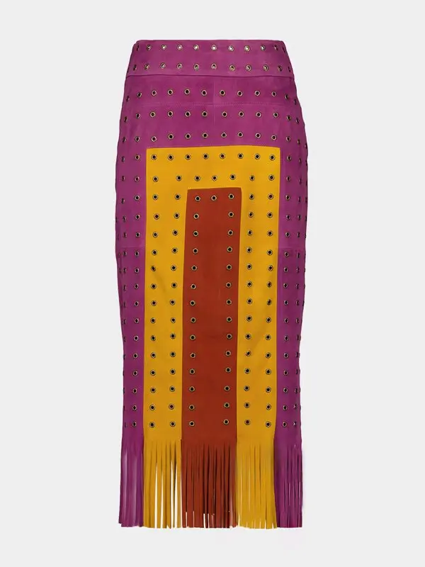 PAULA Campfire Potion Suede Skirt With Fringe