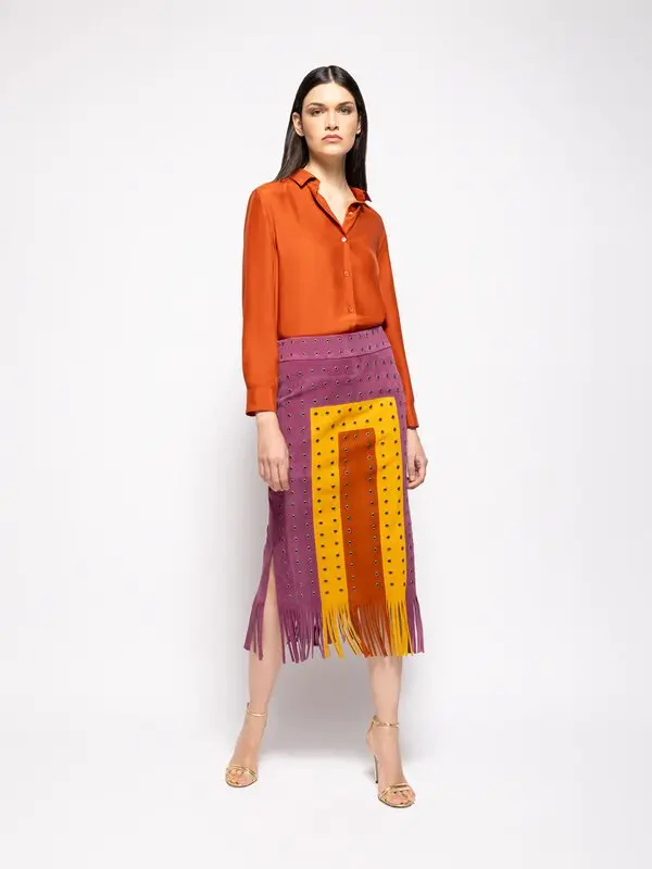 PAULA Campfire Potion Suede Skirt With Fringe