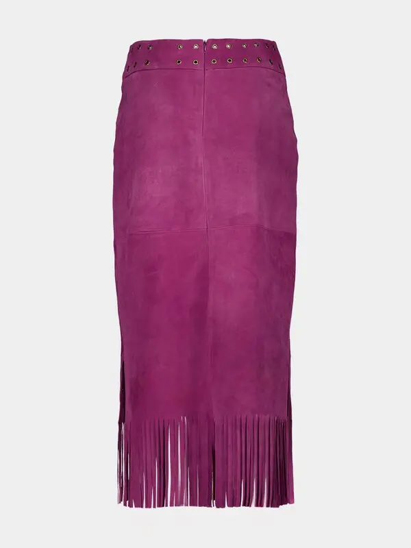 PAULA Campfire Potion Suede Skirt With Fringe