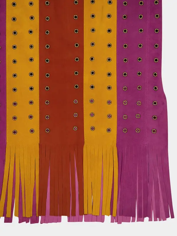 PAULA Campfire Potion Suede Skirt With Fringe
