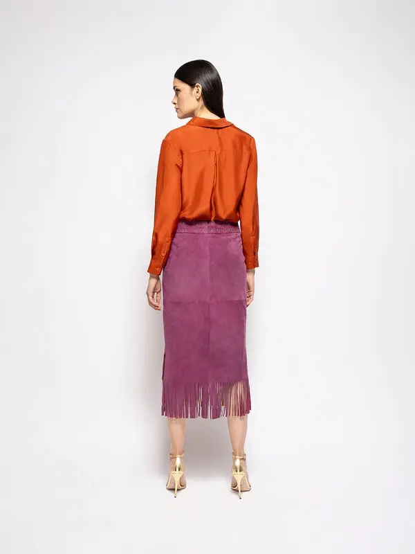 PAULA Campfire Potion Suede Skirt With Fringe