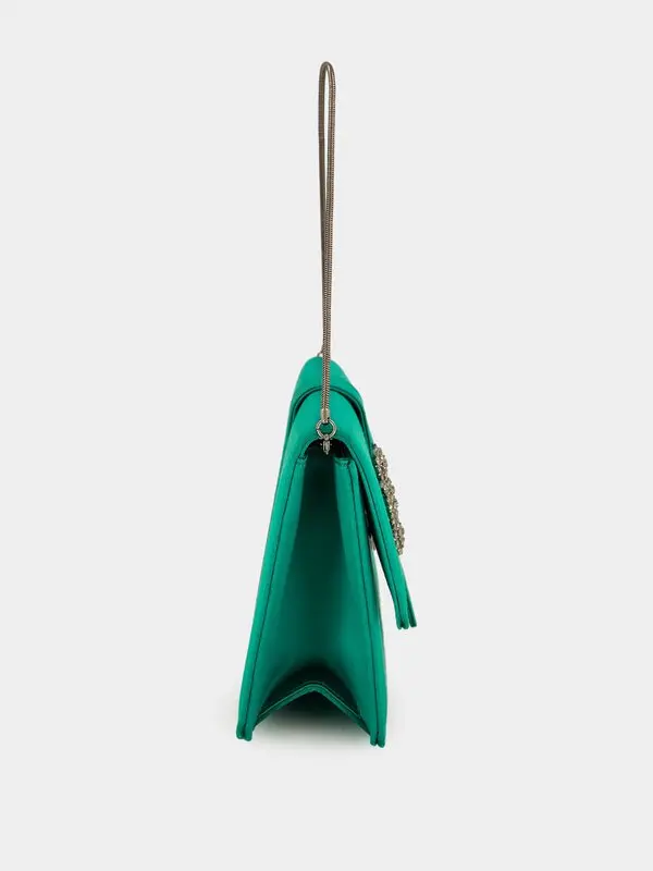 Manolo Blahnik Capri Satin Jewel Buckle Clutch - Green