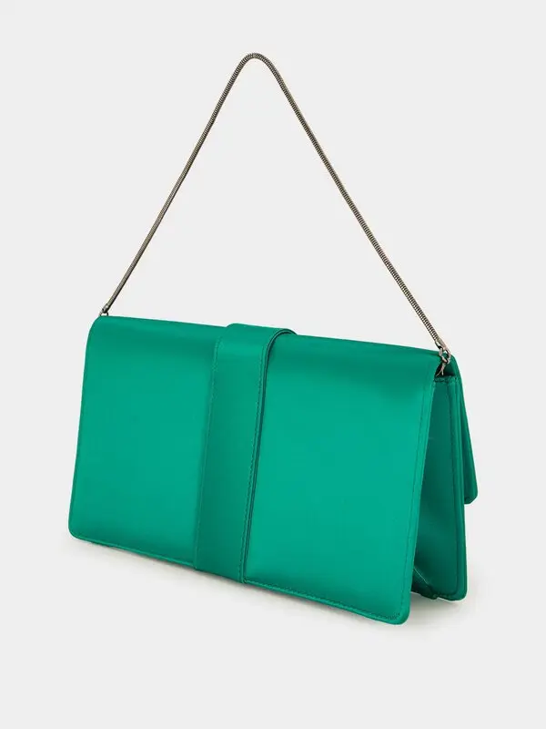 Manolo Blahnik Capri Satin Jewel Buckle Clutch - Green