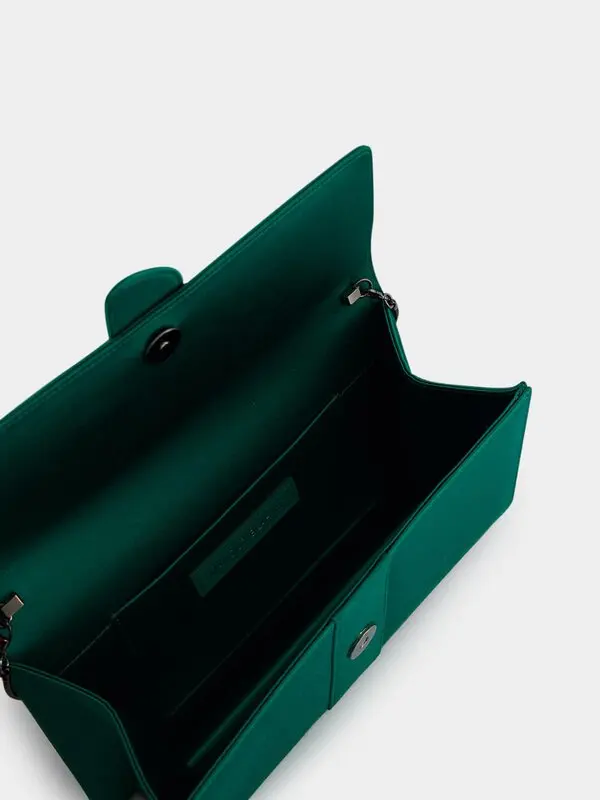 Manolo Blahnik Capri Satin Jewel Buckle Clutch - Green