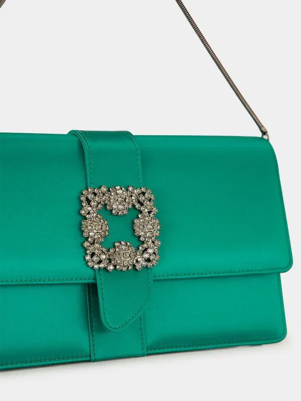 Manolo Blahnik Capri Satin Jewel Buckle Clutch - Green