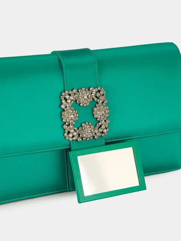 Manolo Blahnik Capri Satin Jewel Buckle Clutch - Green