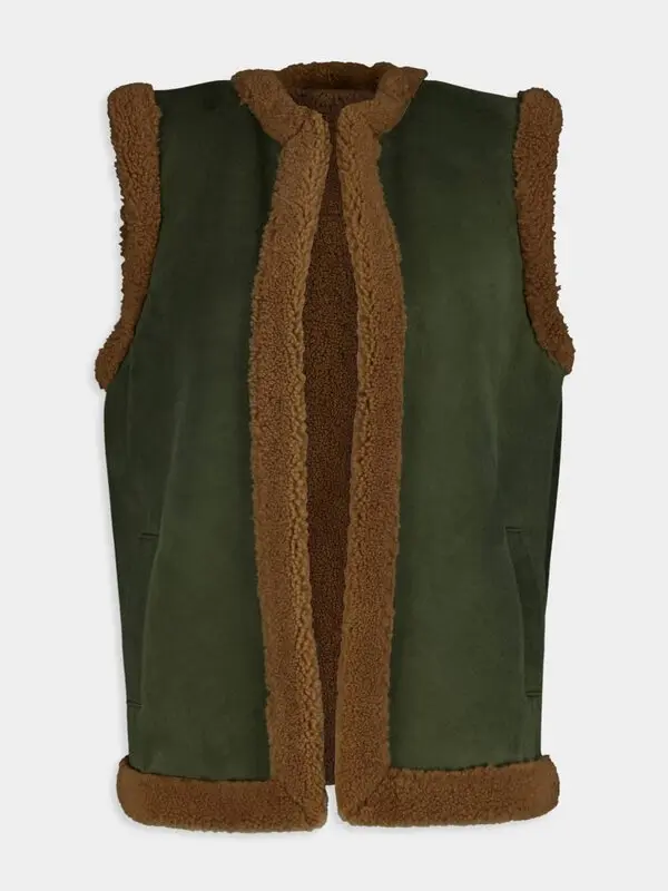 PAULA Name Odoria Shearling Vest With Embroidery - Green