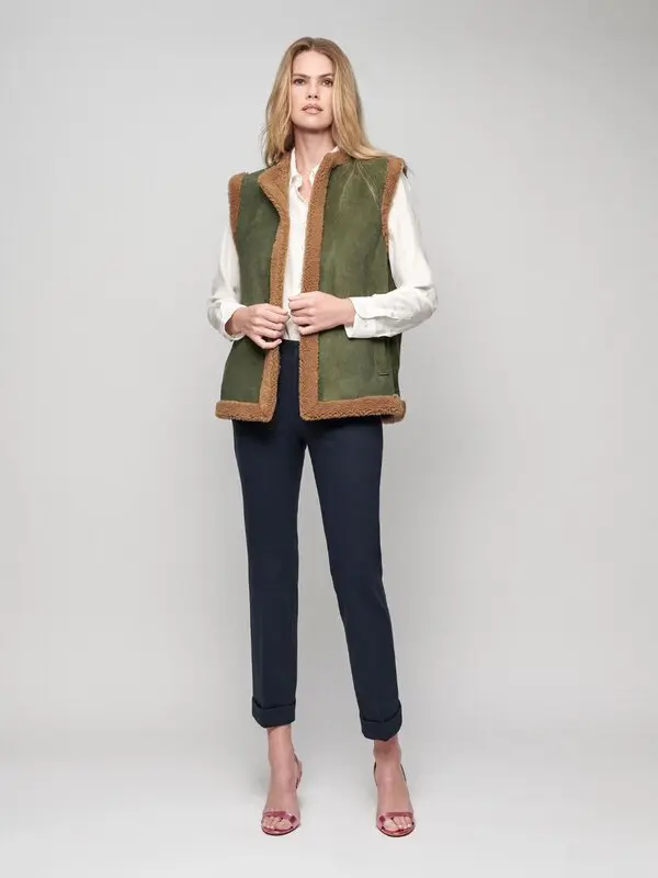 PAULA Name Odoria Shearling Vest With Embroidery - Green