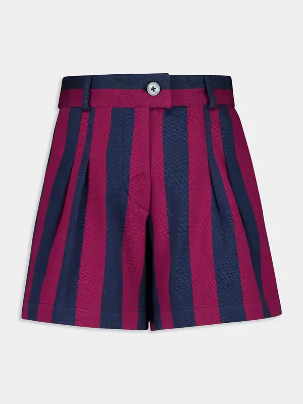 PAULA Virgo Hand-woven Striped Wide-leg Shorts - Purple
