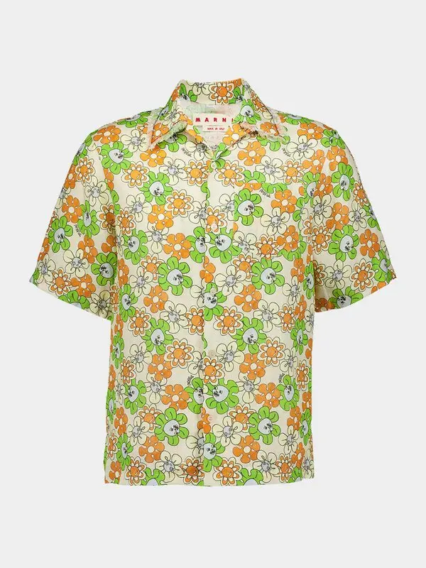 Marni Floral Linen Bowling Shirt - Green