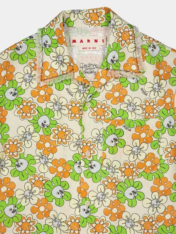 Marni Floral Linen Bowling Shirt - Green
