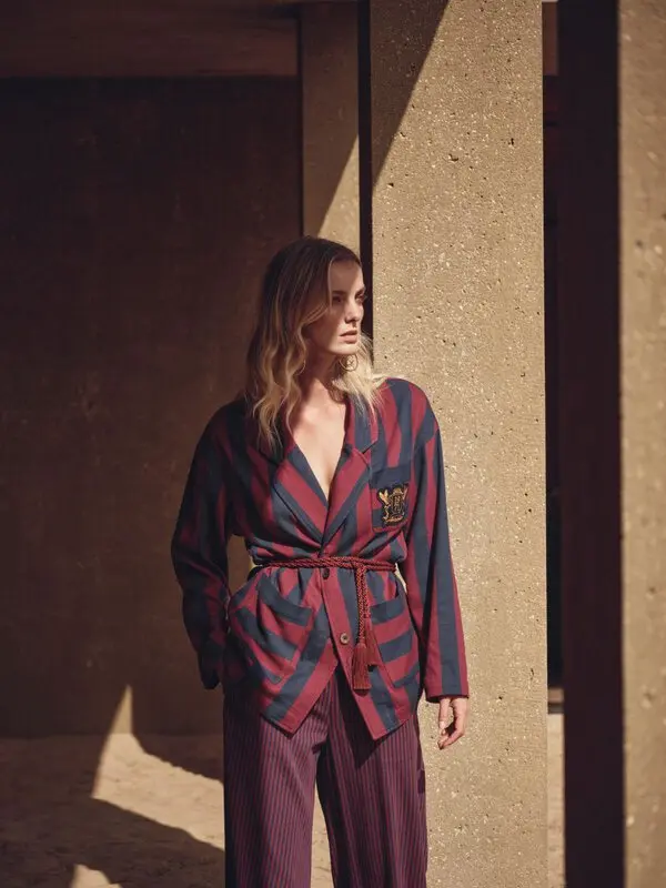 PAULA Nymphaea Striped Hand-woven Blazer With Embroidery - Purple