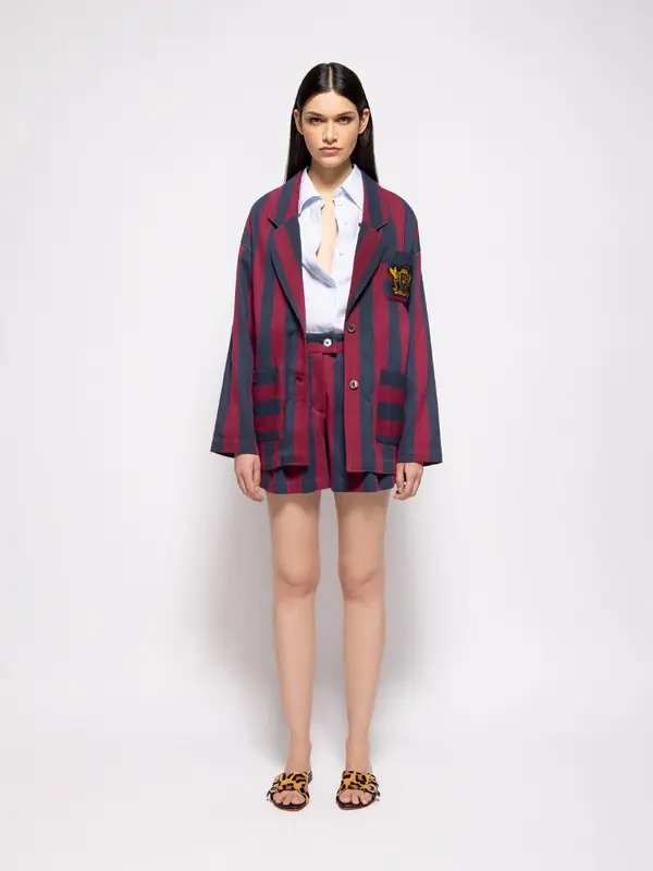 PAULA Nymphaea Striped Hand-woven Blazer With Embroidery - Purple
